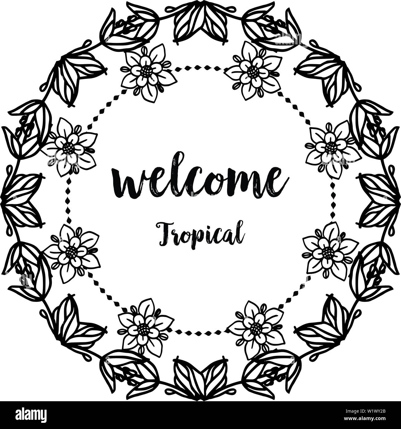 Vector illustration wallpaper writing of welcome tropical with various ...
