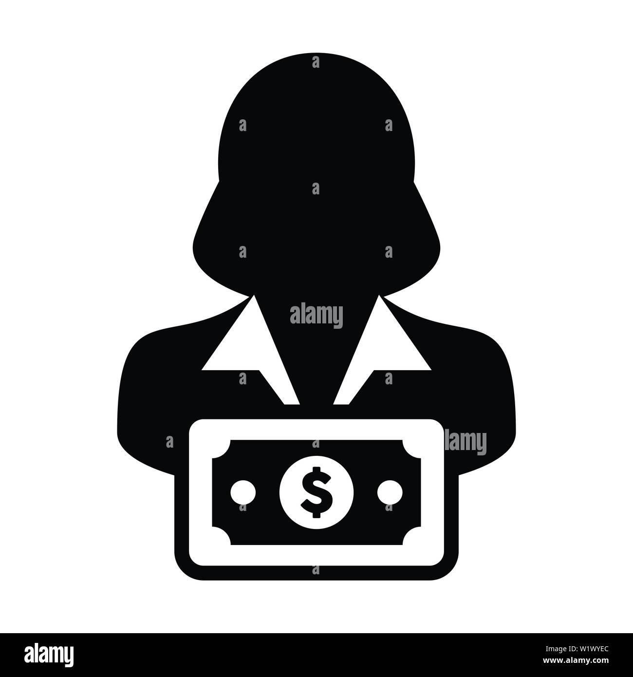 Cash icon vector female user person profile avatar with dollar sign ...
