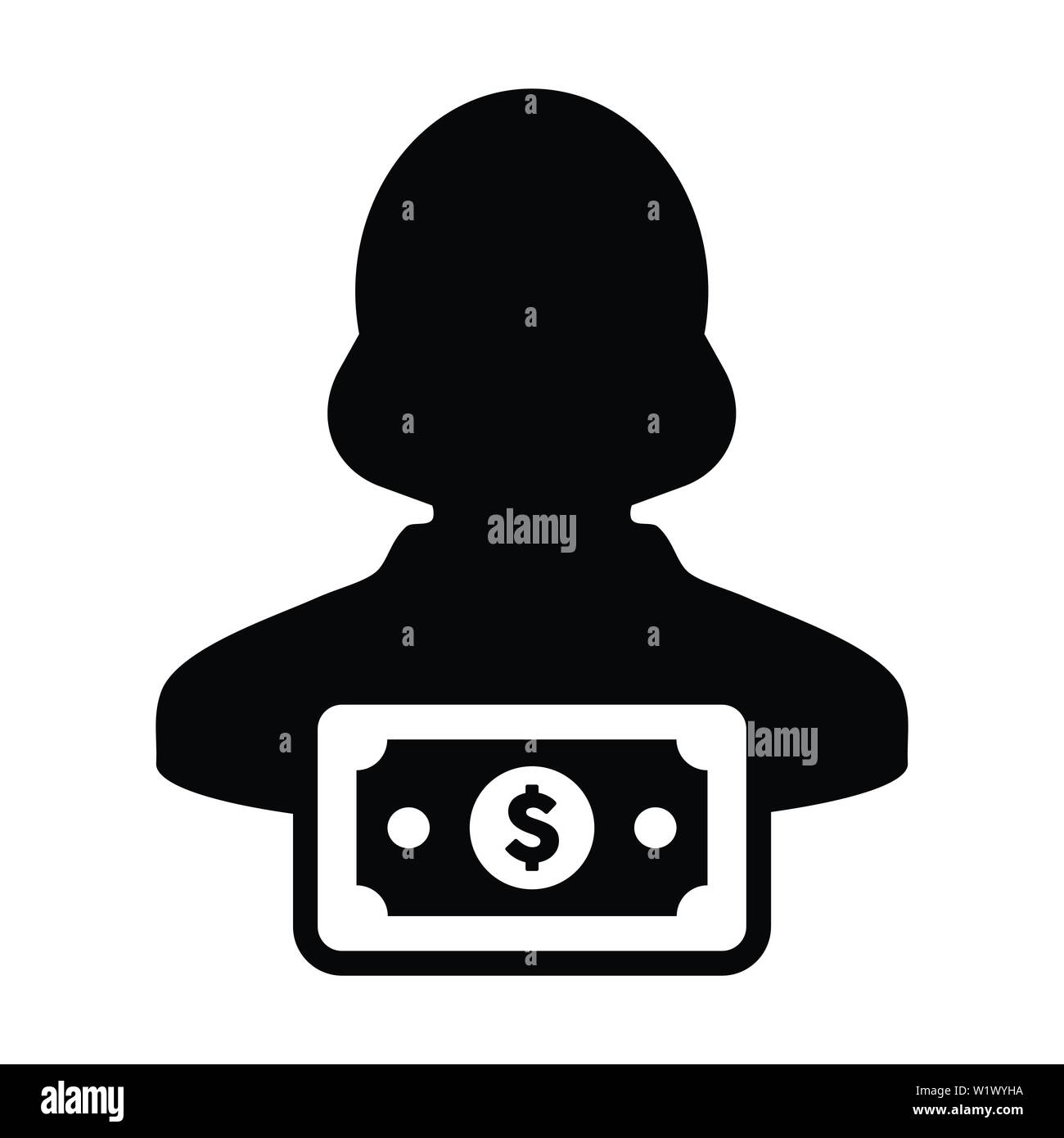 Currency icon vector female user person profile avatar with dollar ...
