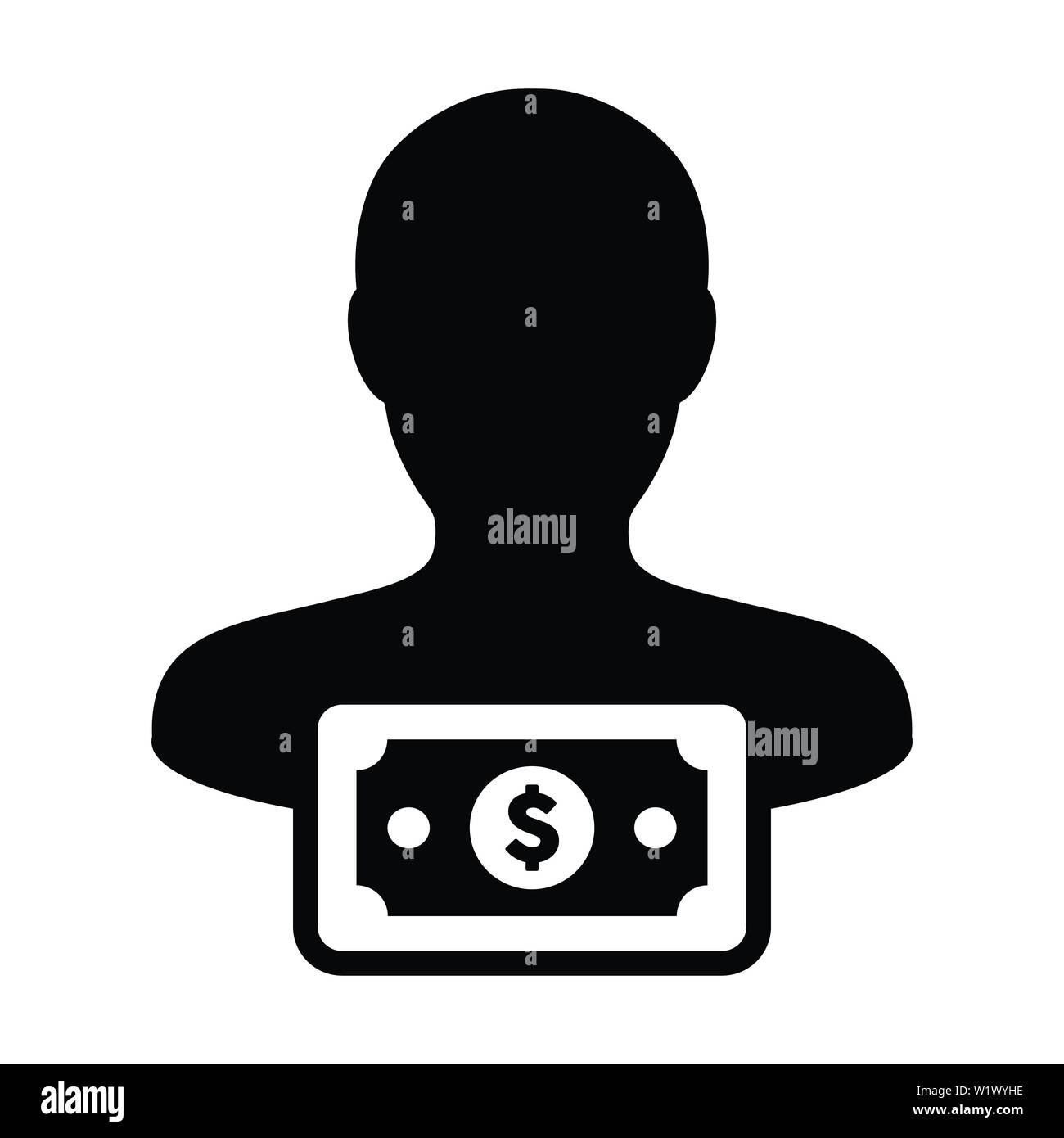 Income icon vector male user person profile avatar with dollar sign ...