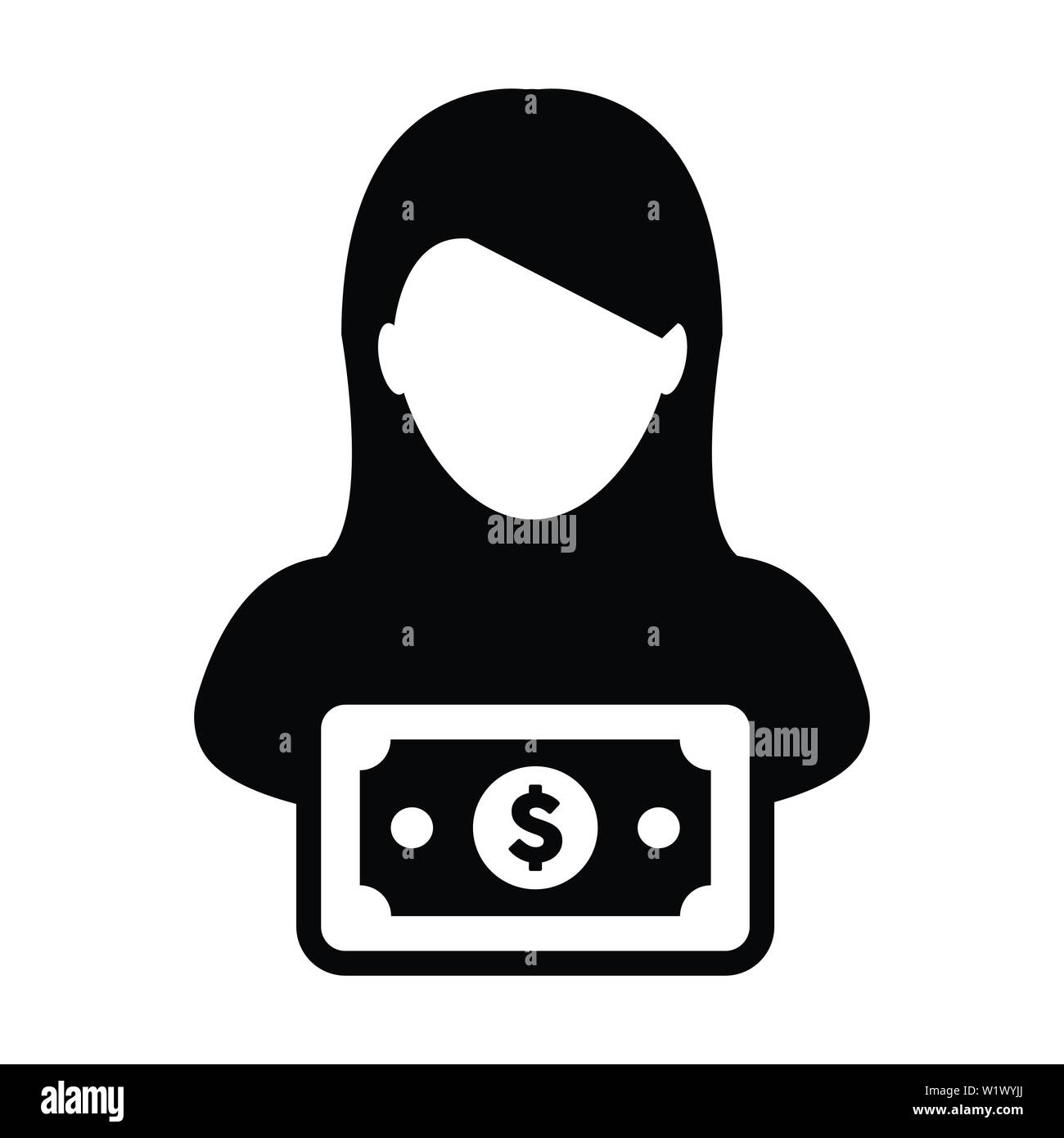 Finance icon vector female user person profile avatar with dollar sign ...