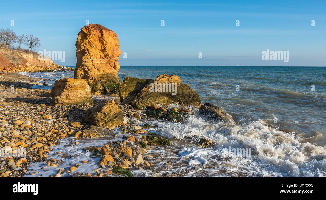 Stone pillar on the Black Sea coast near the village of Fontanka ...