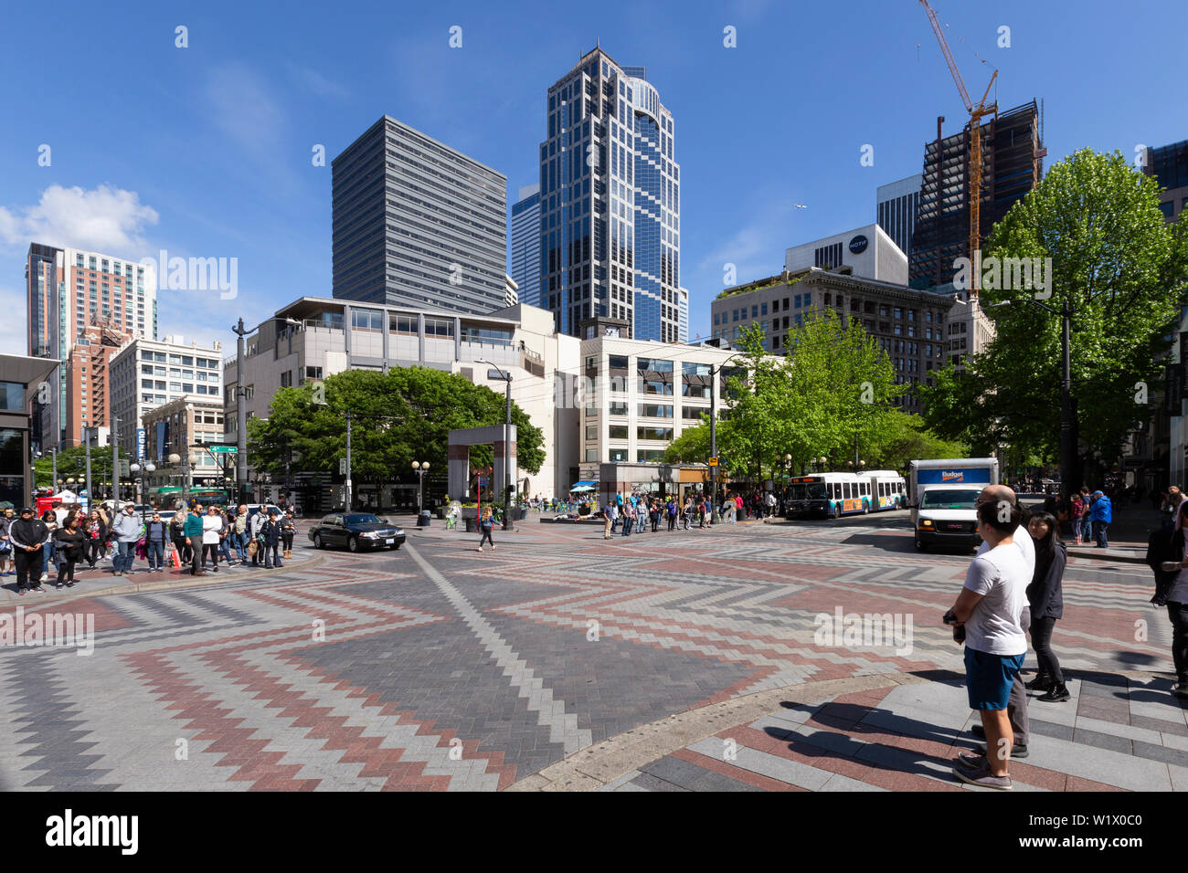 United States of America, USA, Seattle, Washington, 4th Ave and Pine St ...