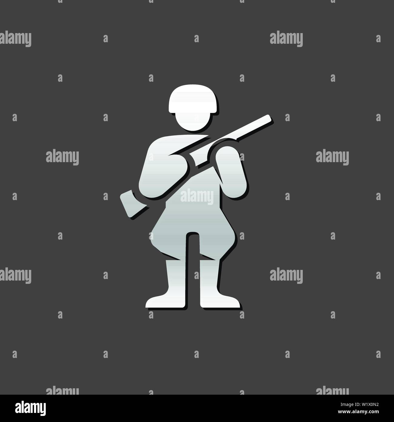 World War army icon in metallic grey color style. Weapon riffle uniform ...