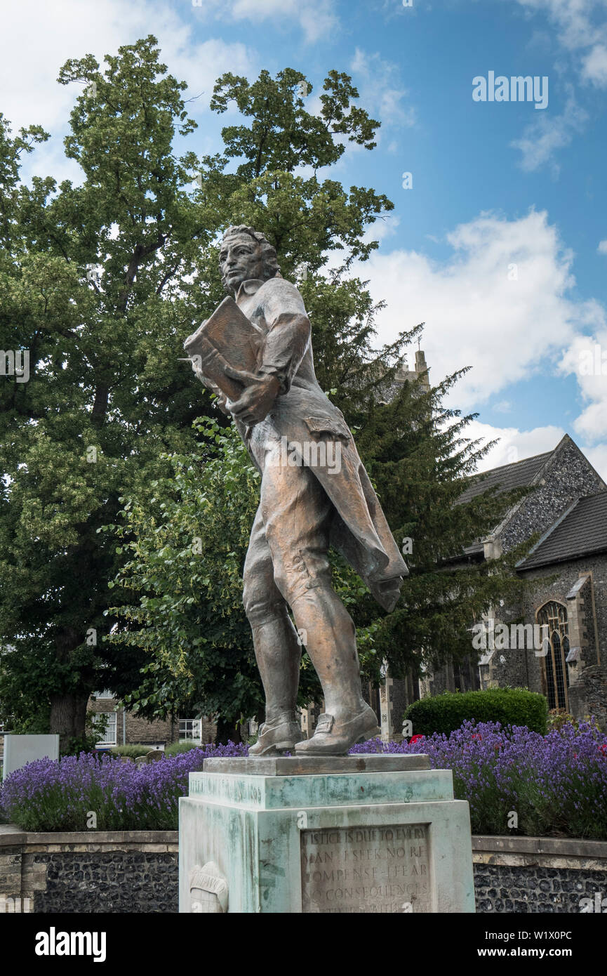 Statue of Thomas Paine revolutionary writer born in Thetford Morfolk ...