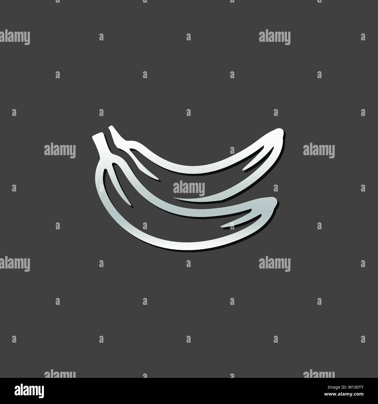 Banana icon in metallic grey color style. Food fruit yellow vitamin ...