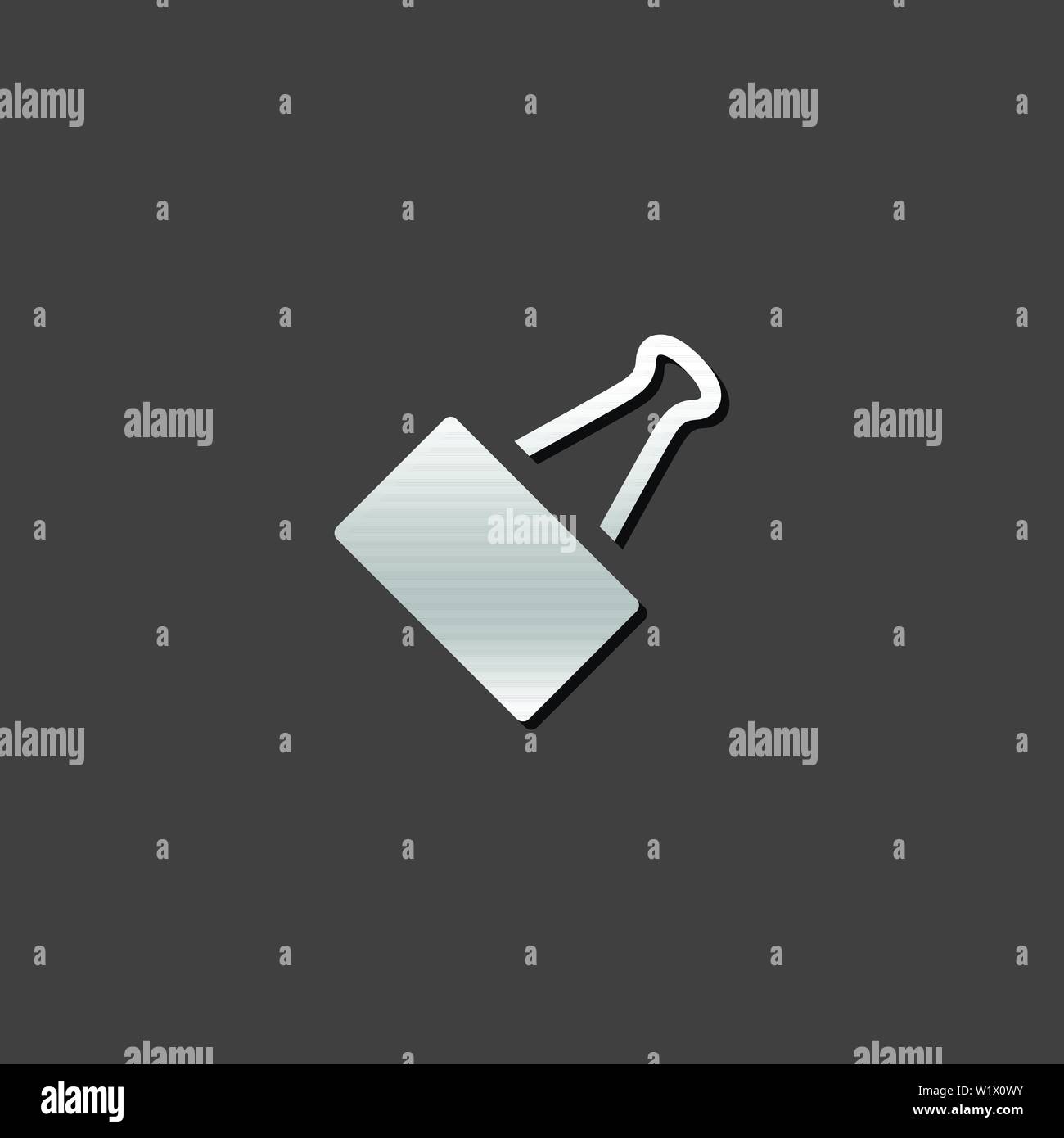Binder clip icon in metallic grey color style. Office supply paper clip ...