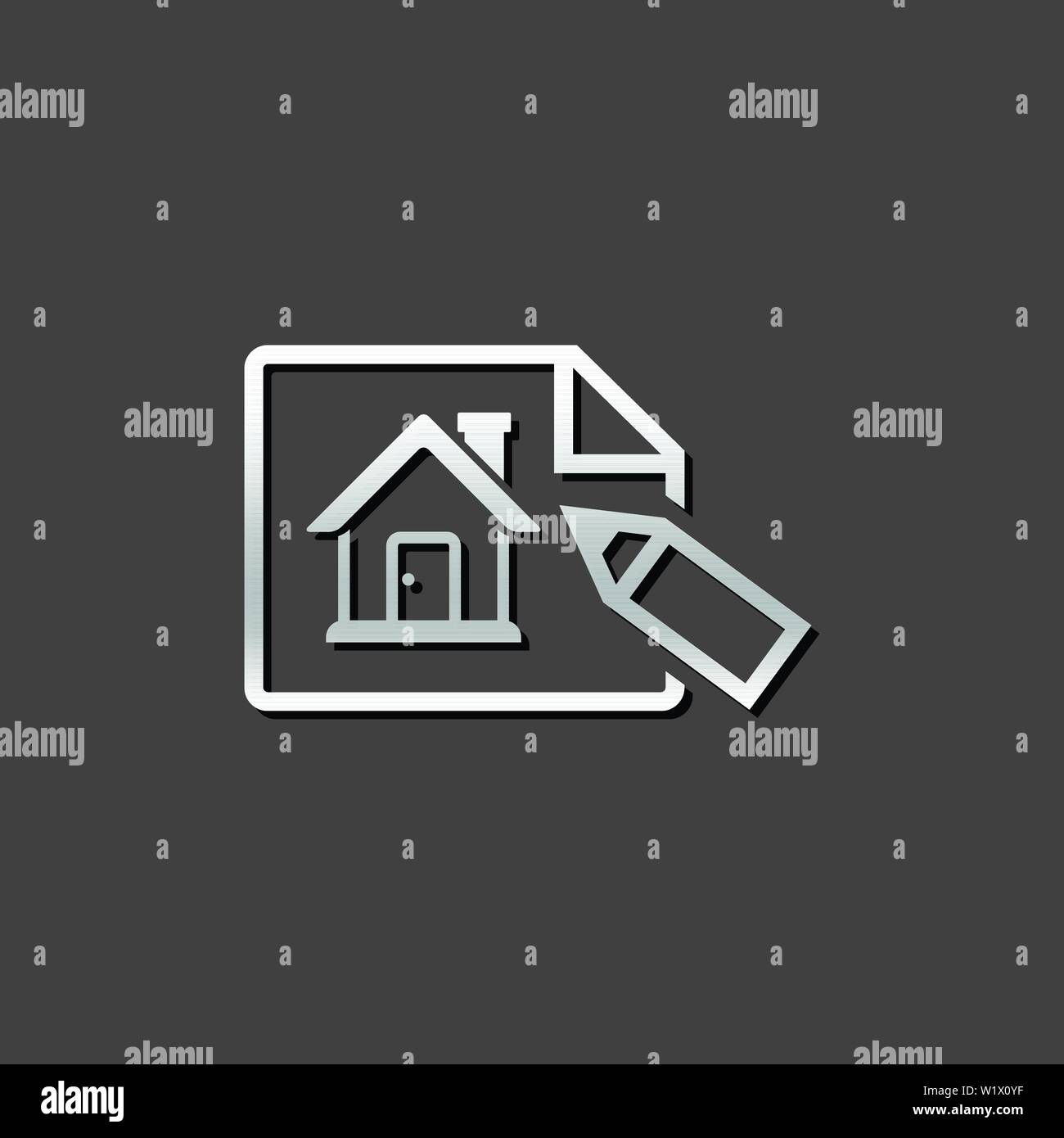 Blueprint icon in metallic grey color style. Property house design ...
