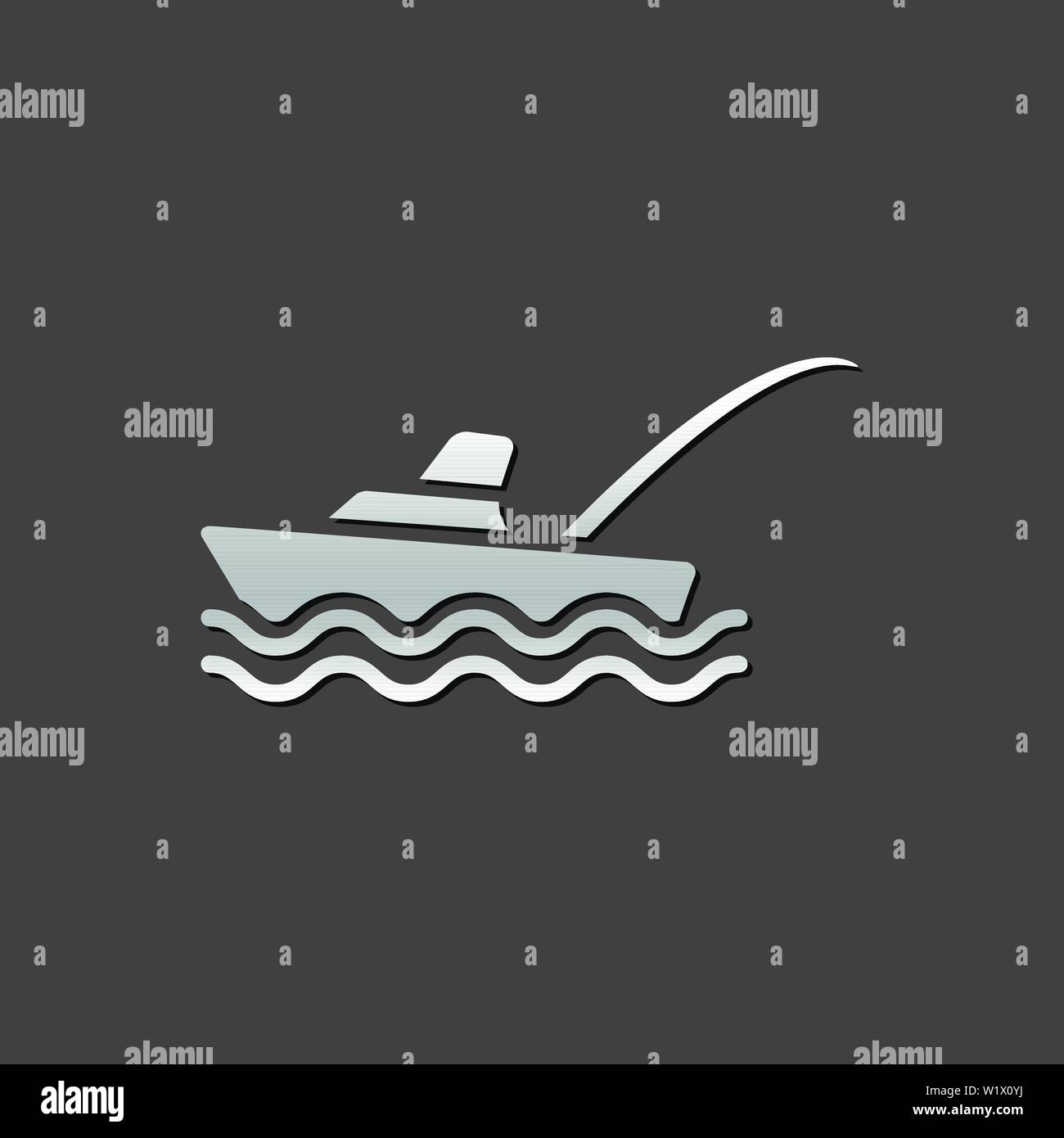 Fishing boat icon in metallic grey color style. Sport recreation ship ...