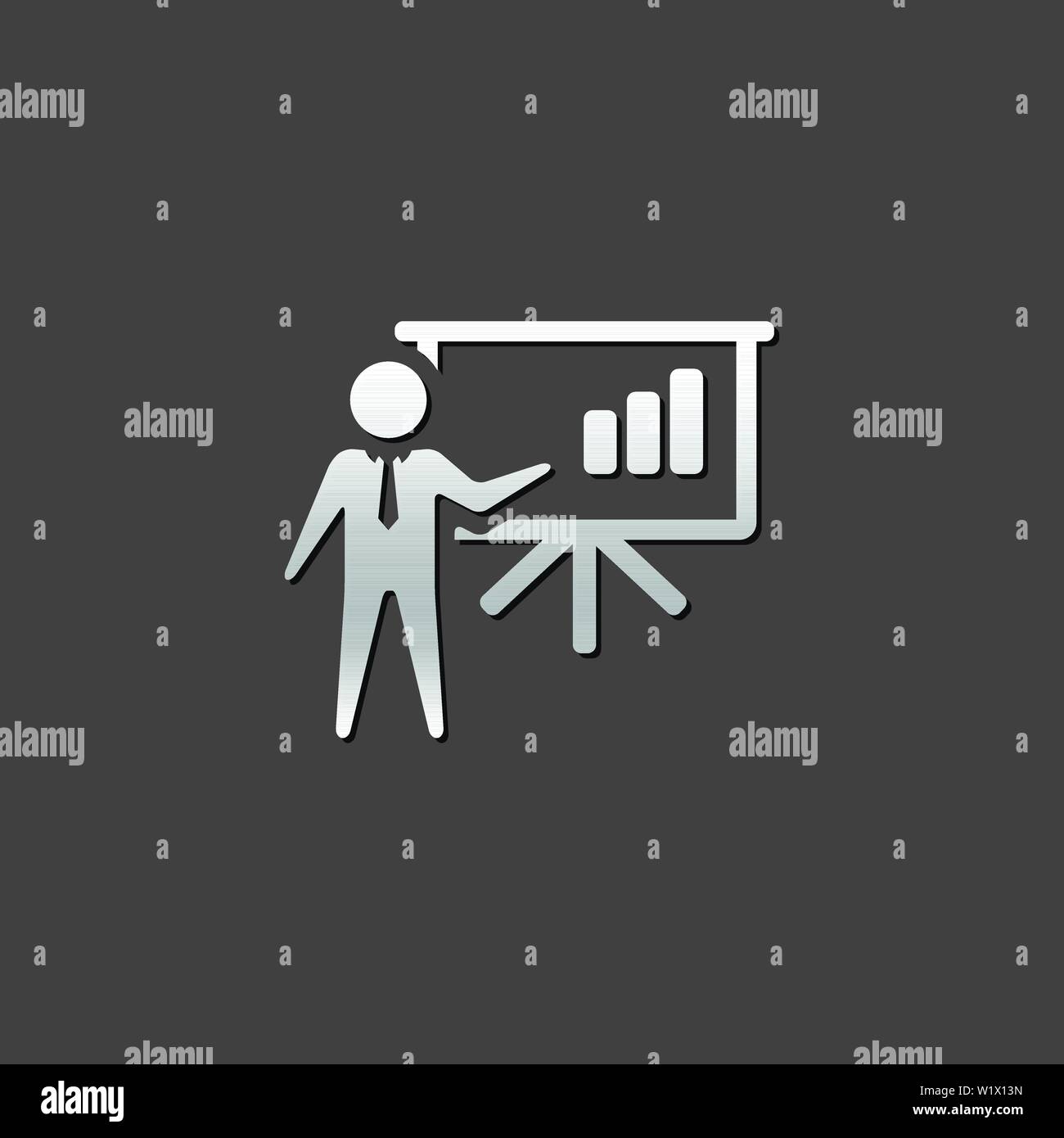 Businessman chart icon in metallic grey color style. Business ...