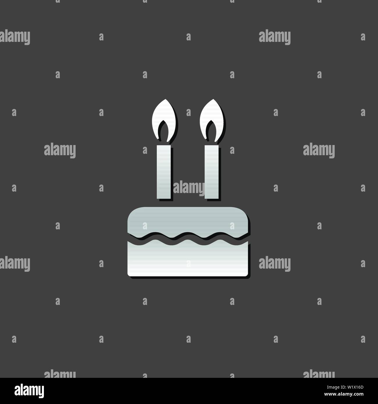 Birthday cake icon in metallic grey color style. Food sweet celebration ...
