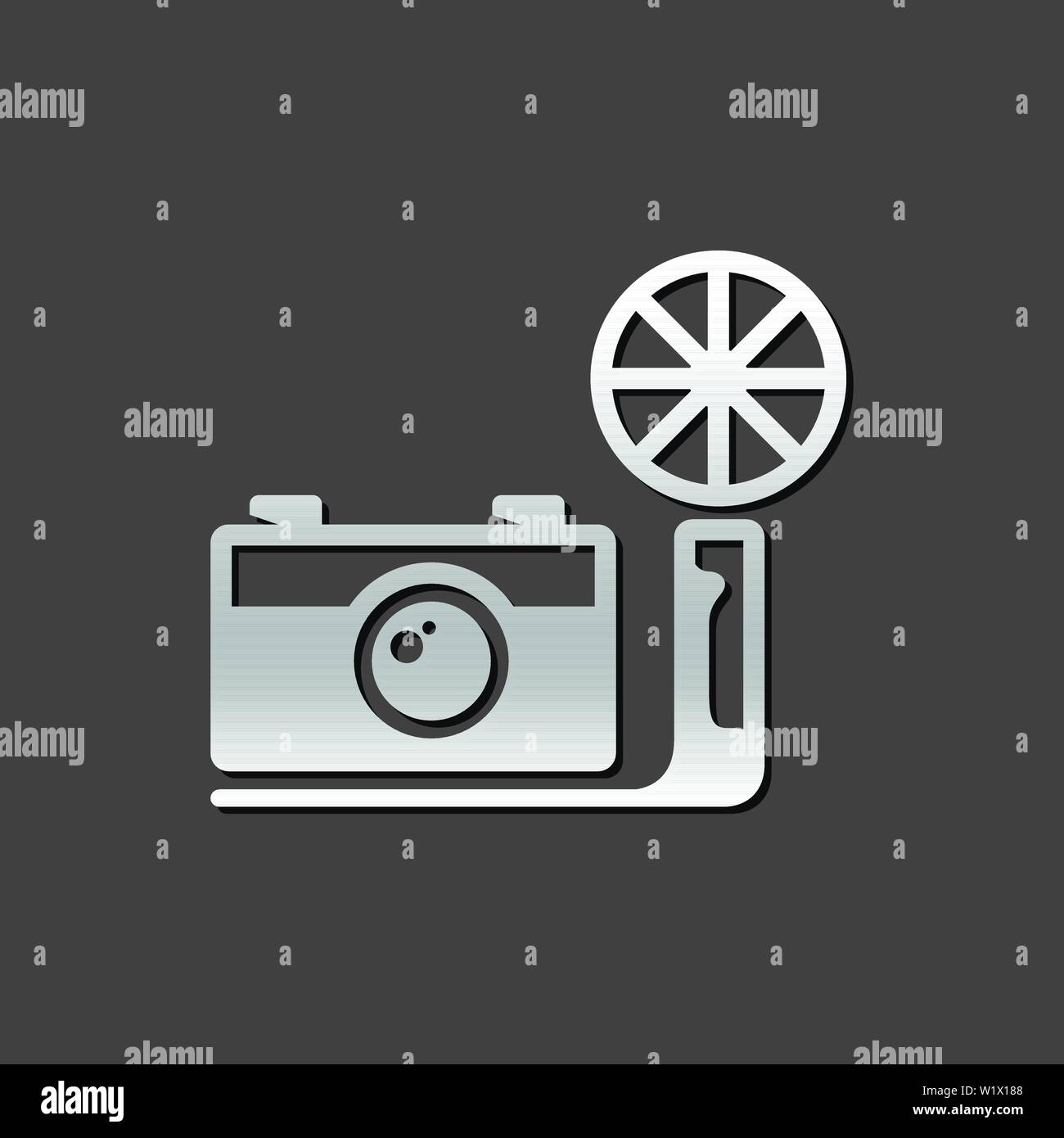 Vintage camera icon in metallic grey color style. Photography picture ...
