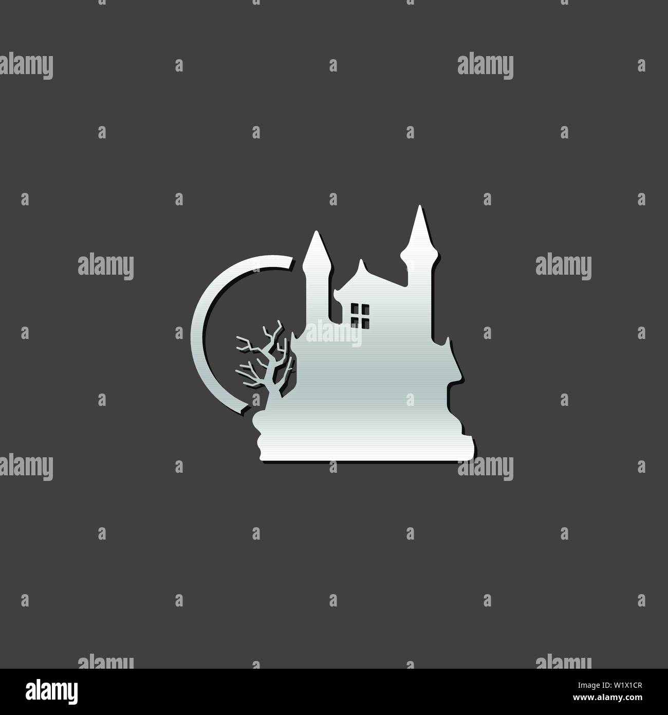 Dark castle icon in metallic grey color style. Halloween symbol ...