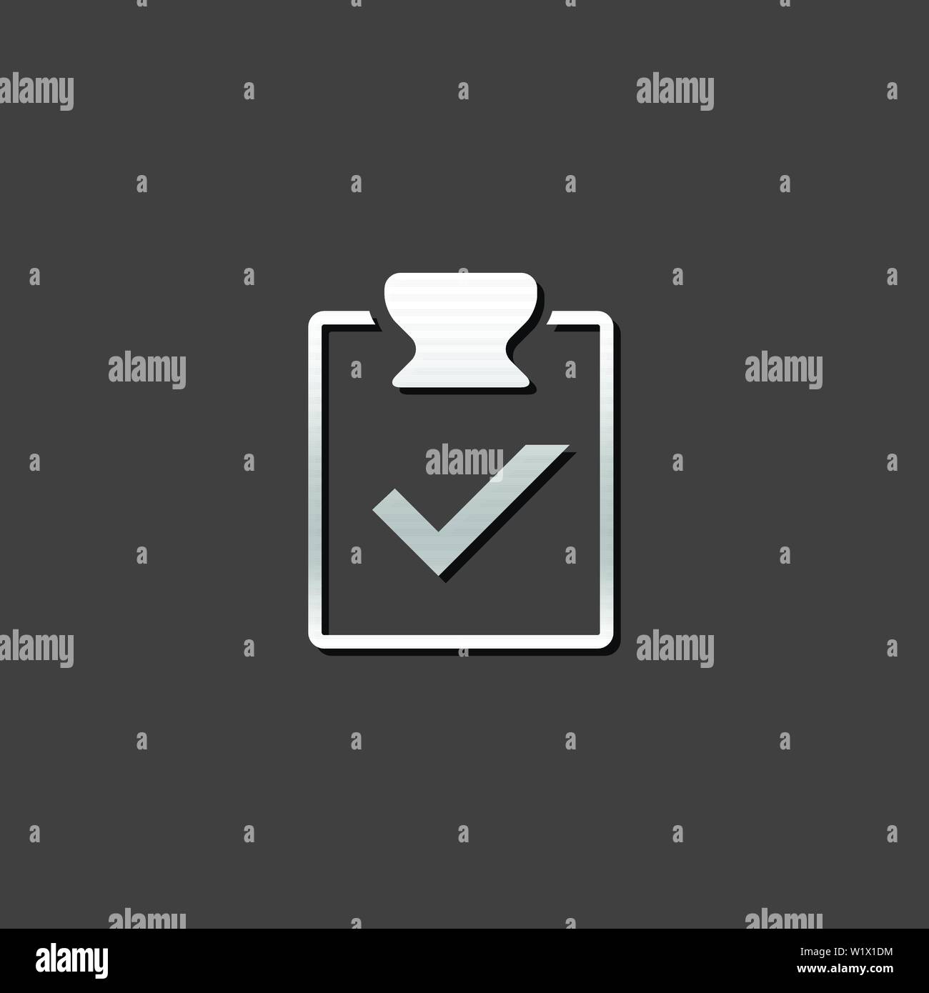 Checklist icon in metallic grey color style. Office report information ...