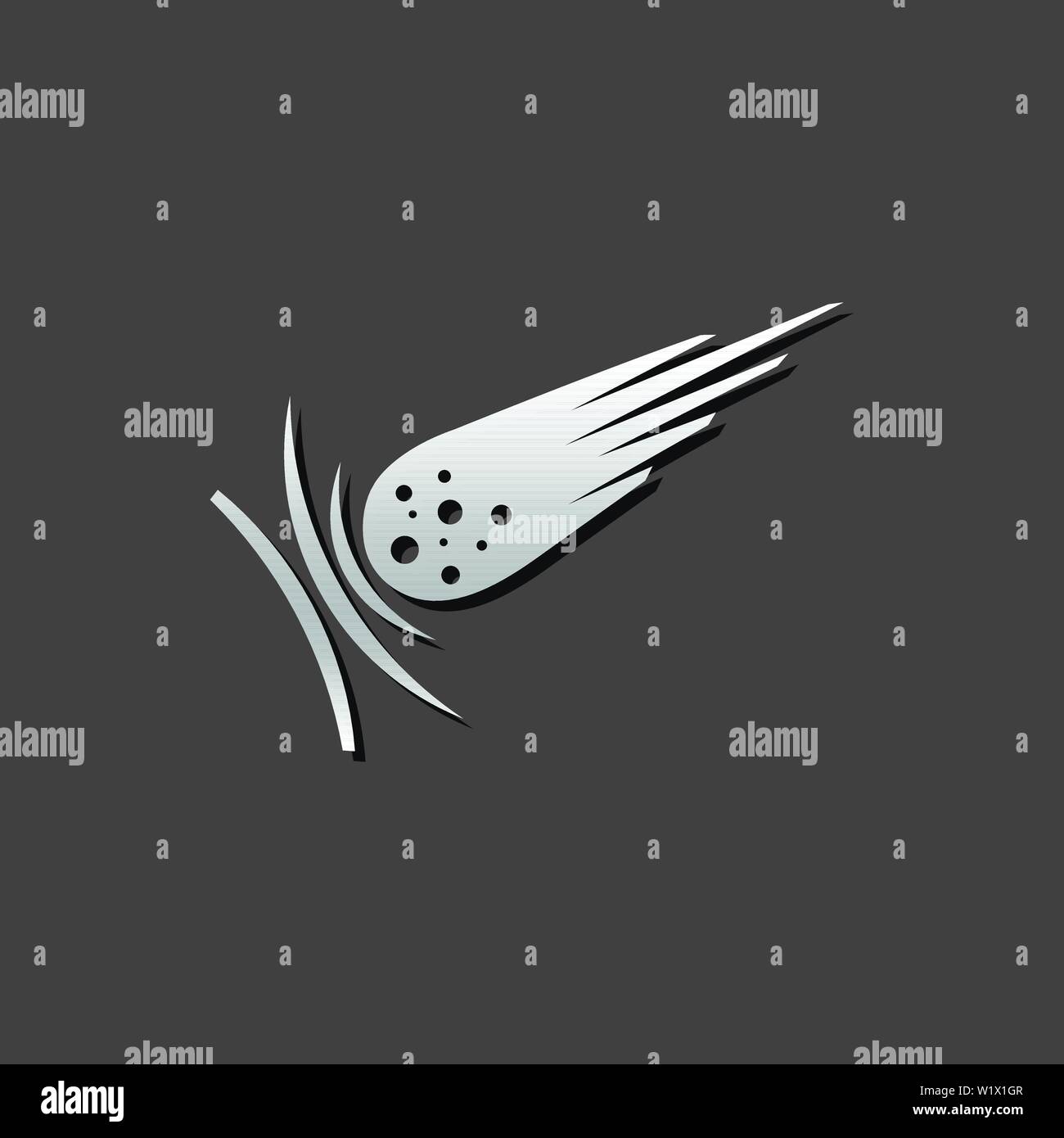 Comet icon in metallic grey color style. Asteroid space falling Stock ...
