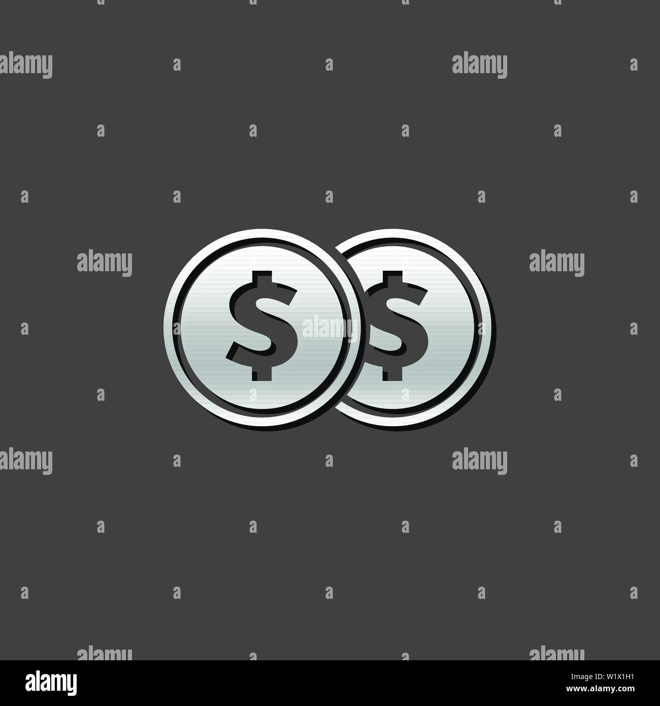 Coin money icon in metallic grey color style. Wealth finance investment ...