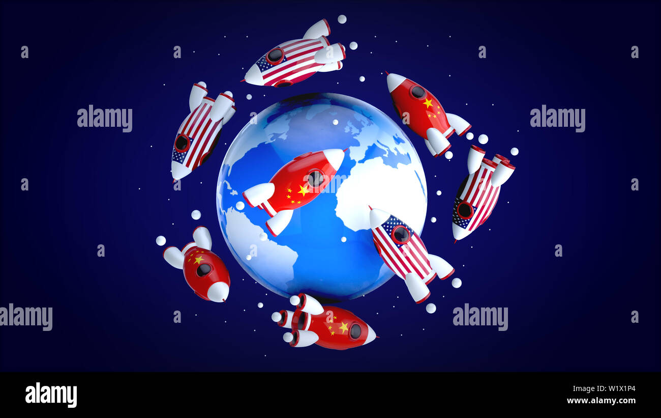 Rockets around the world - 3D Illustration Stock Photo - Alamy