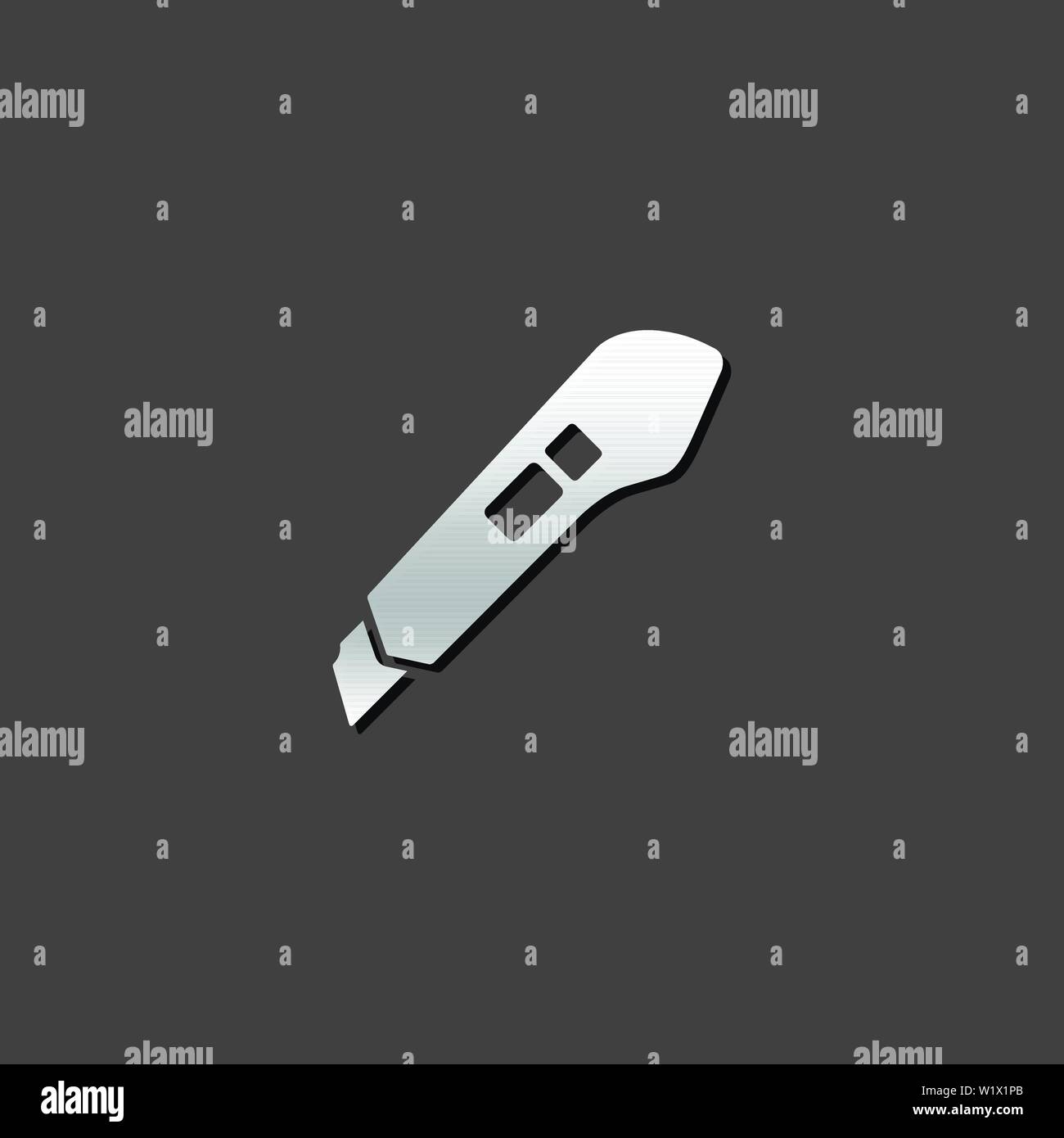 Cutter knife icon in metallic grey color style. Office tool craft Stock ...