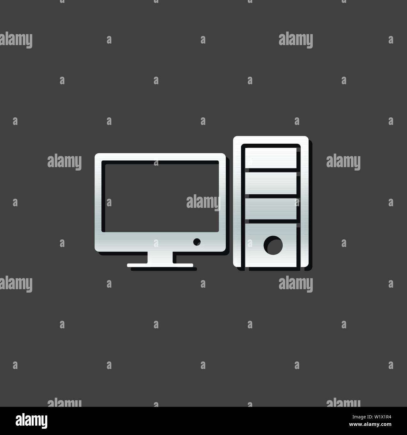 Desktop computer icon in metallic grey color style. Electronic office ...
