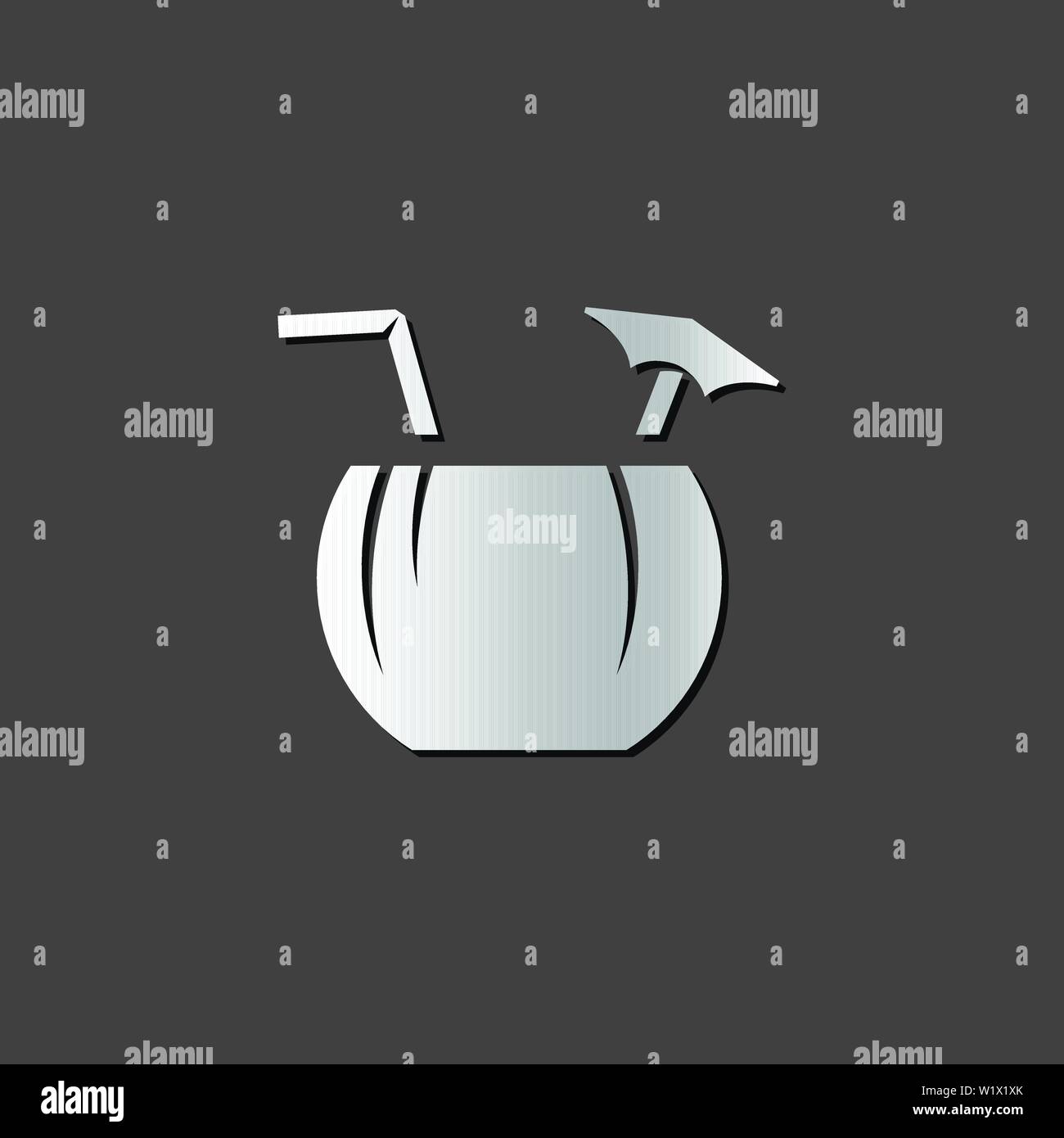 Coconut drink icon in metallic grey color style. Tropical Asian Stock ...