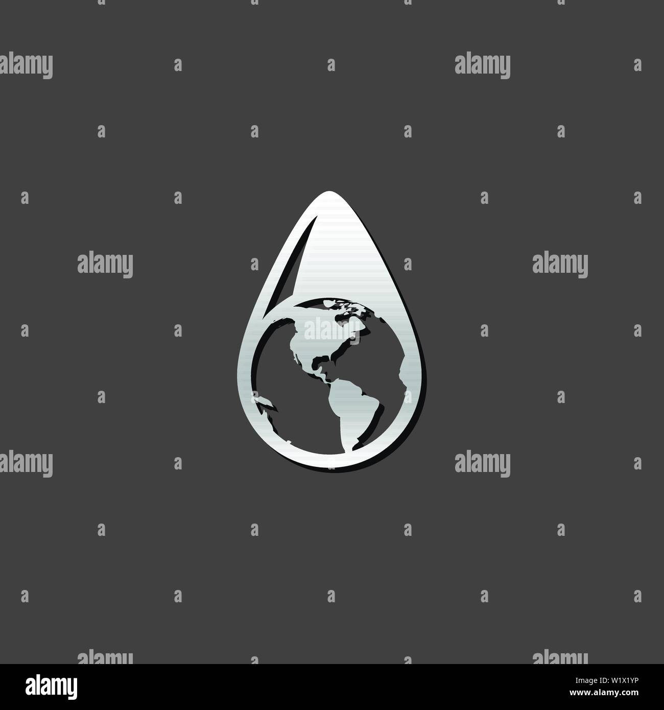 Earth water drop icon in metallic grey color style. Climate change ...