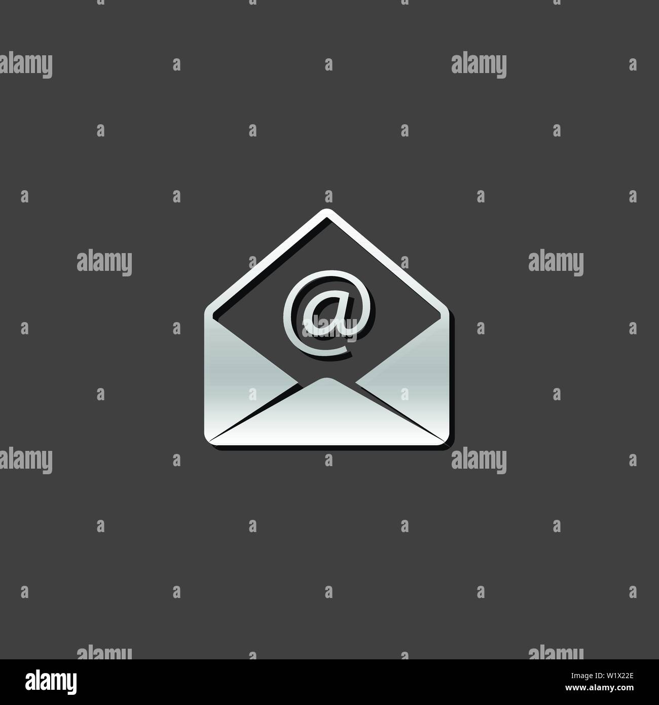 Email icon in metallic grey color style. Message open envelope Stock ...
