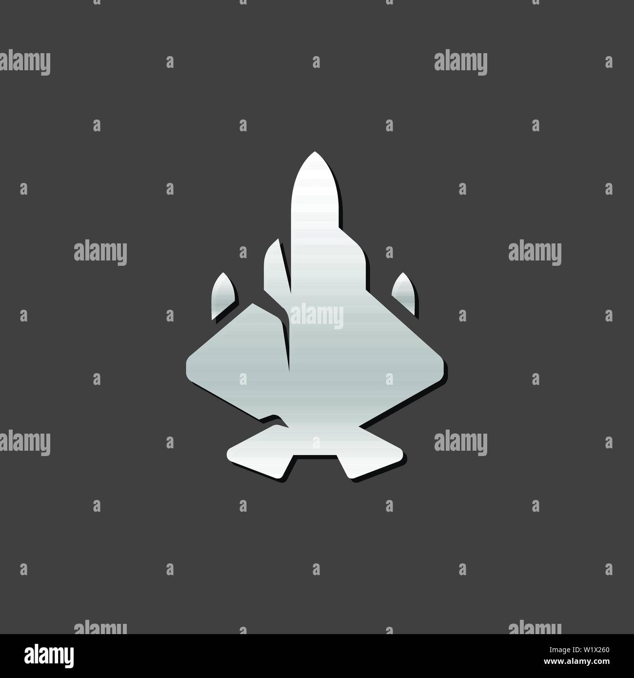 Fighter jet icon in metallic grey color style. Aircraft military attack ...