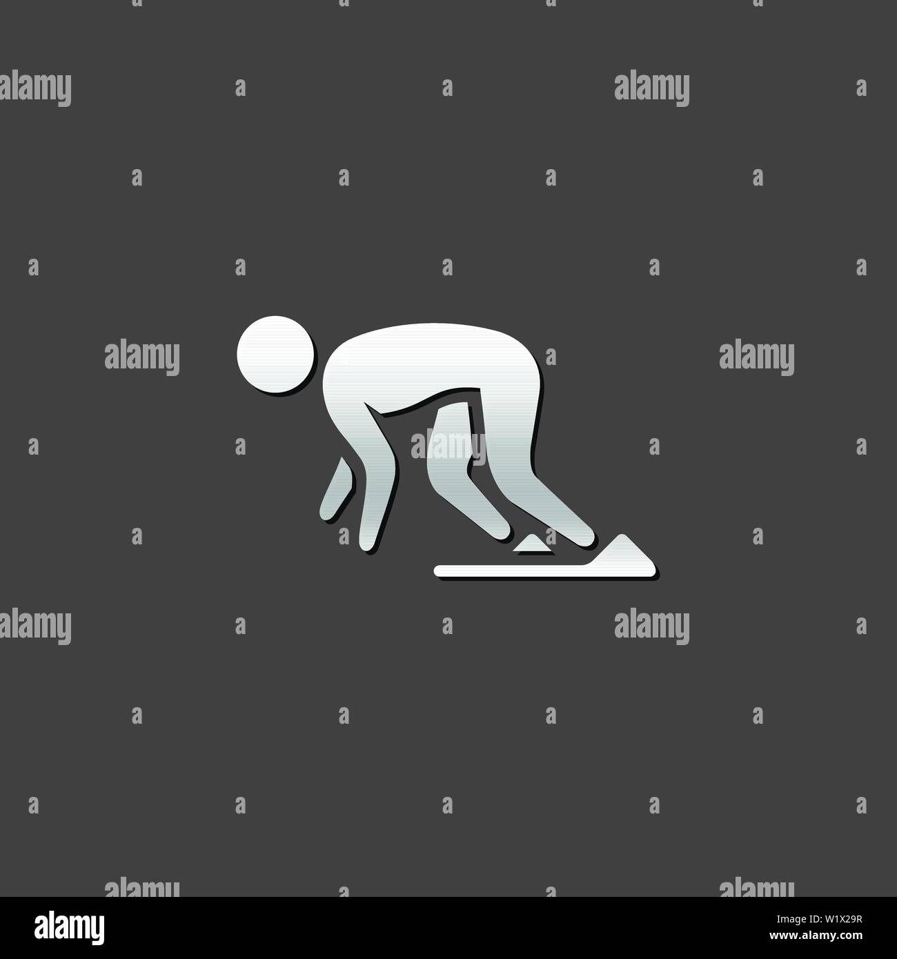 Starting runner icon in metallic grey color style. Sport athlete ...