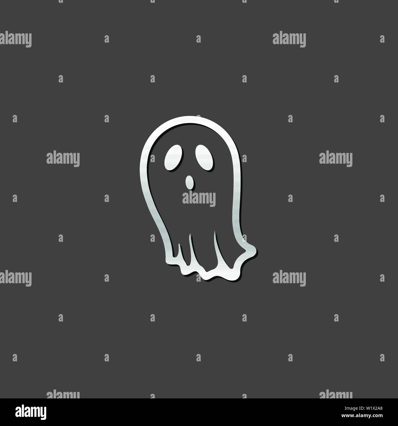 Halloween ghost icon in metallic grey color style. Spooky fear frighten ...