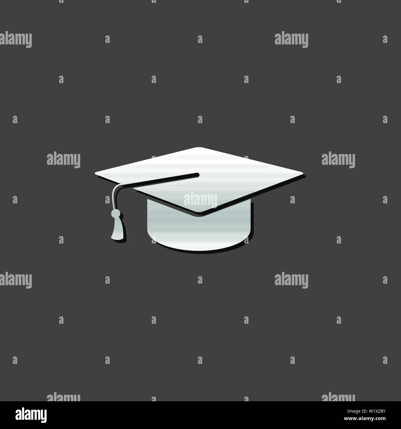 Graduation hat icon in metallic grey color style. Education college ...