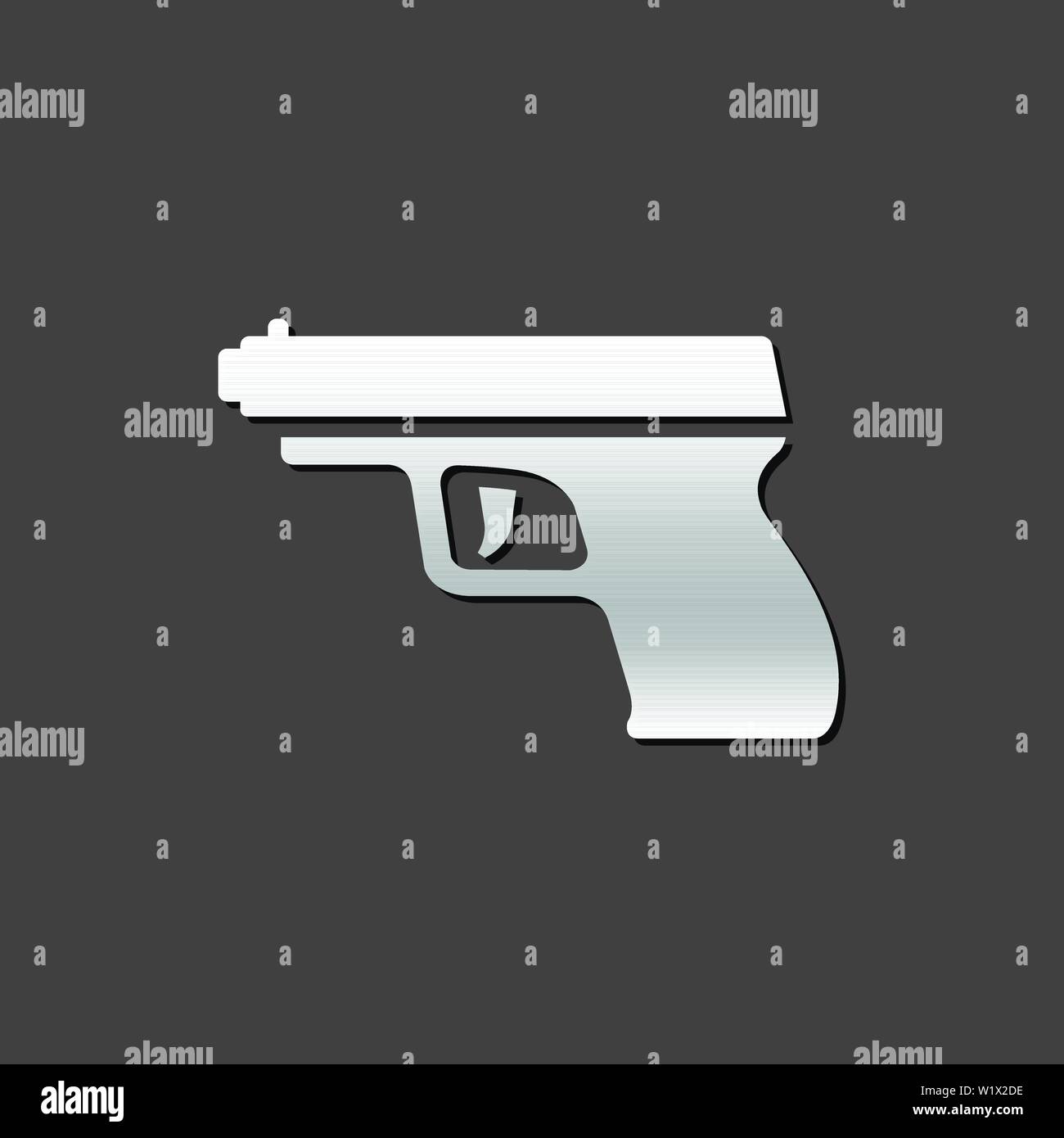Arm gun icon in metallic grey color style. Automatic pistol weapon ...
