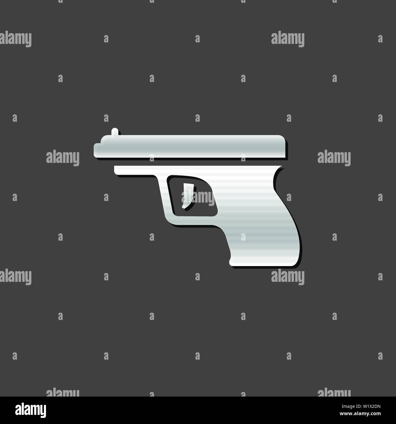 Arm gun icon in metallic grey color style. Automatic pistol weapon ...