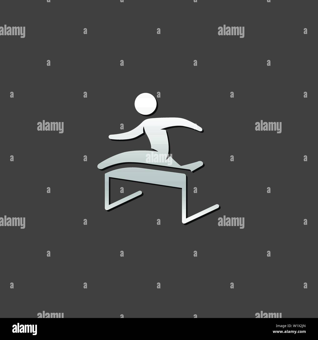 Hurdle run icon in metallic grey color style. Sport competition sprint ...