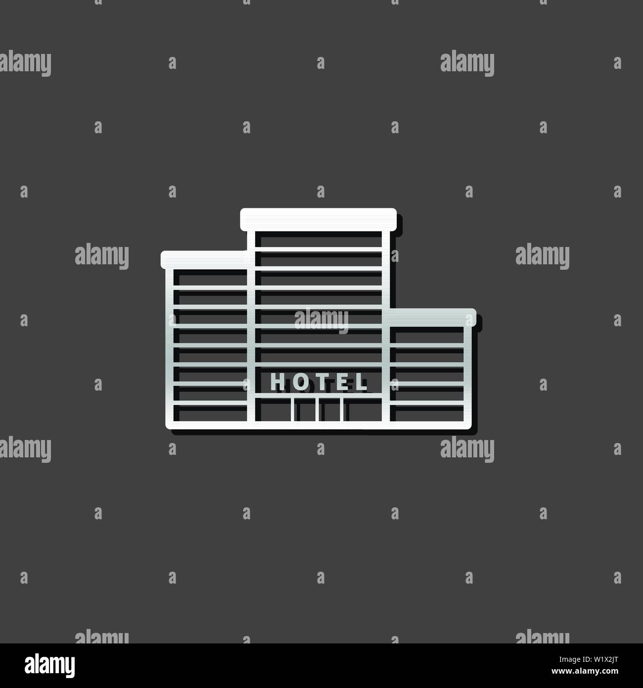 Hotel building icon in metallic grey color style. Accommodations sleep ...