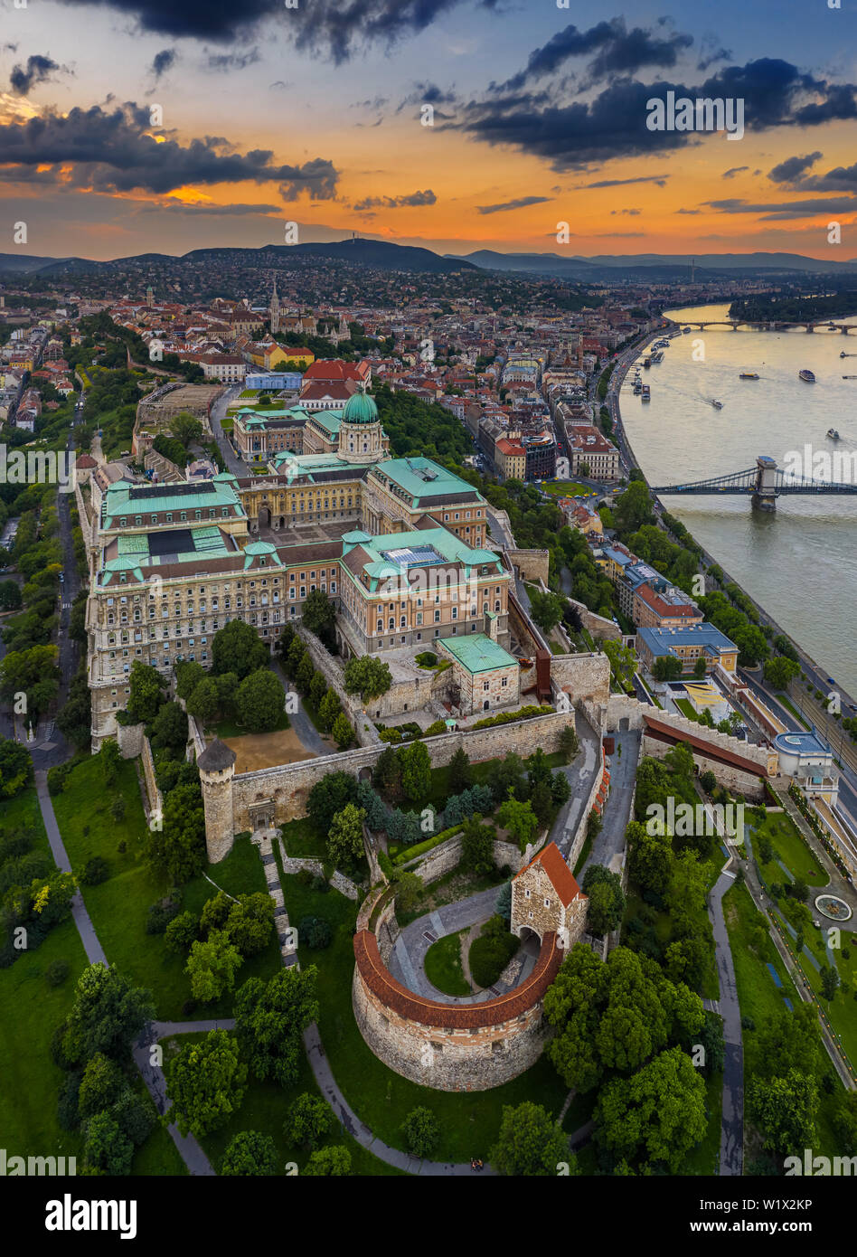 Budapest, Hungary - Aerial skyline view of Buda Castle Royal Palace ...