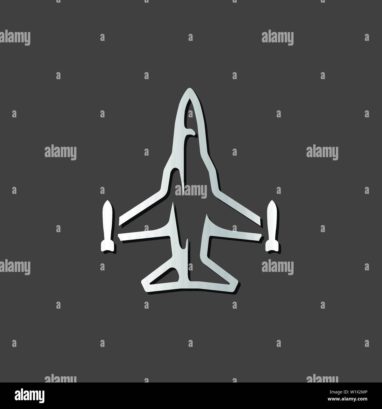 Fighter jet icon in metallic grey color style. Aircraft military attack ...