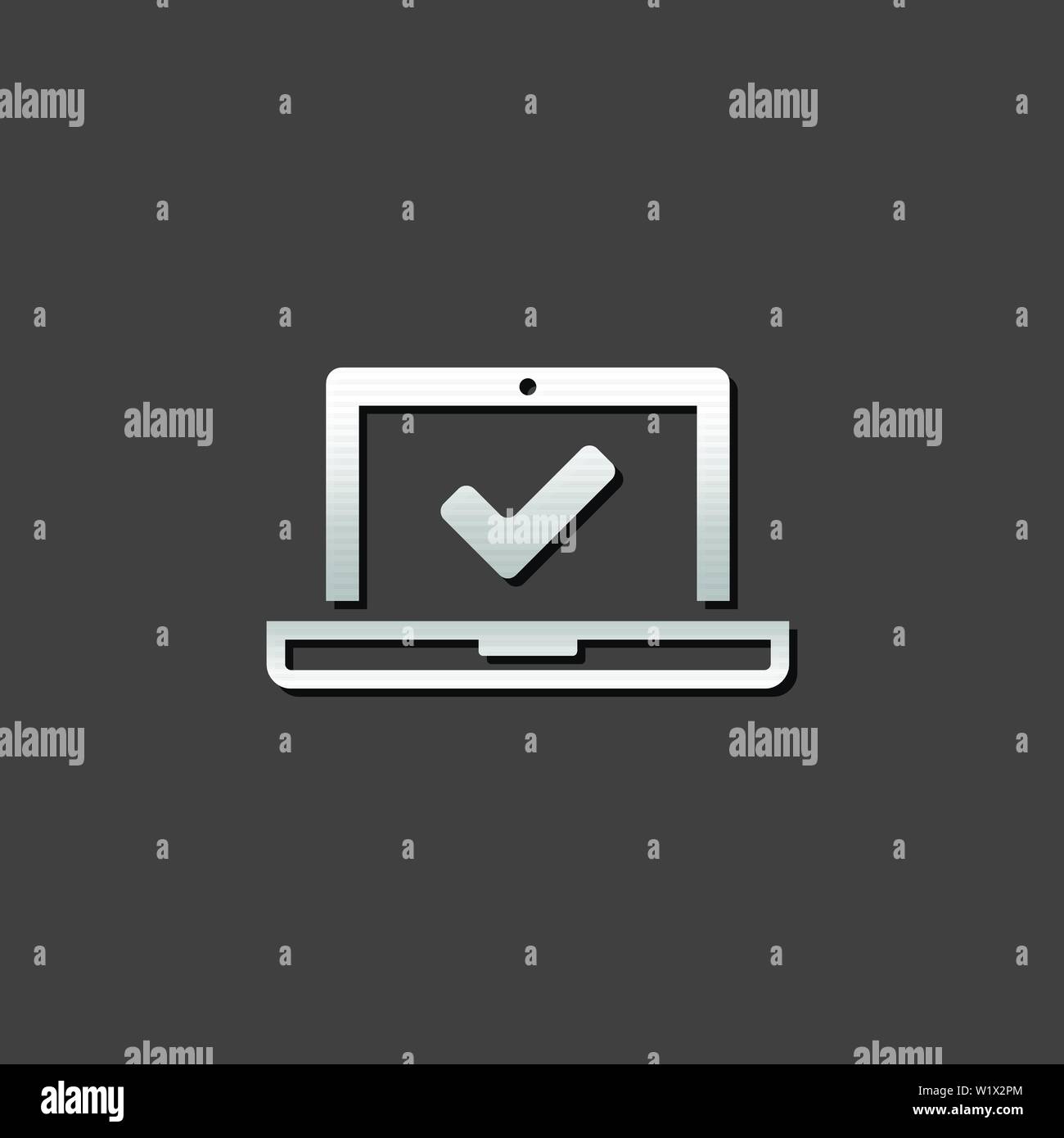 Laptop with checkmark icon in metallic grey color style. Computer ...