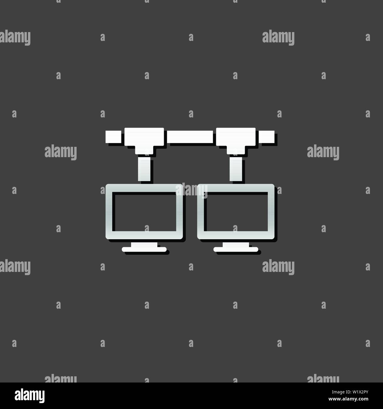 Local area network icon in metallic grey color style. Computer ...