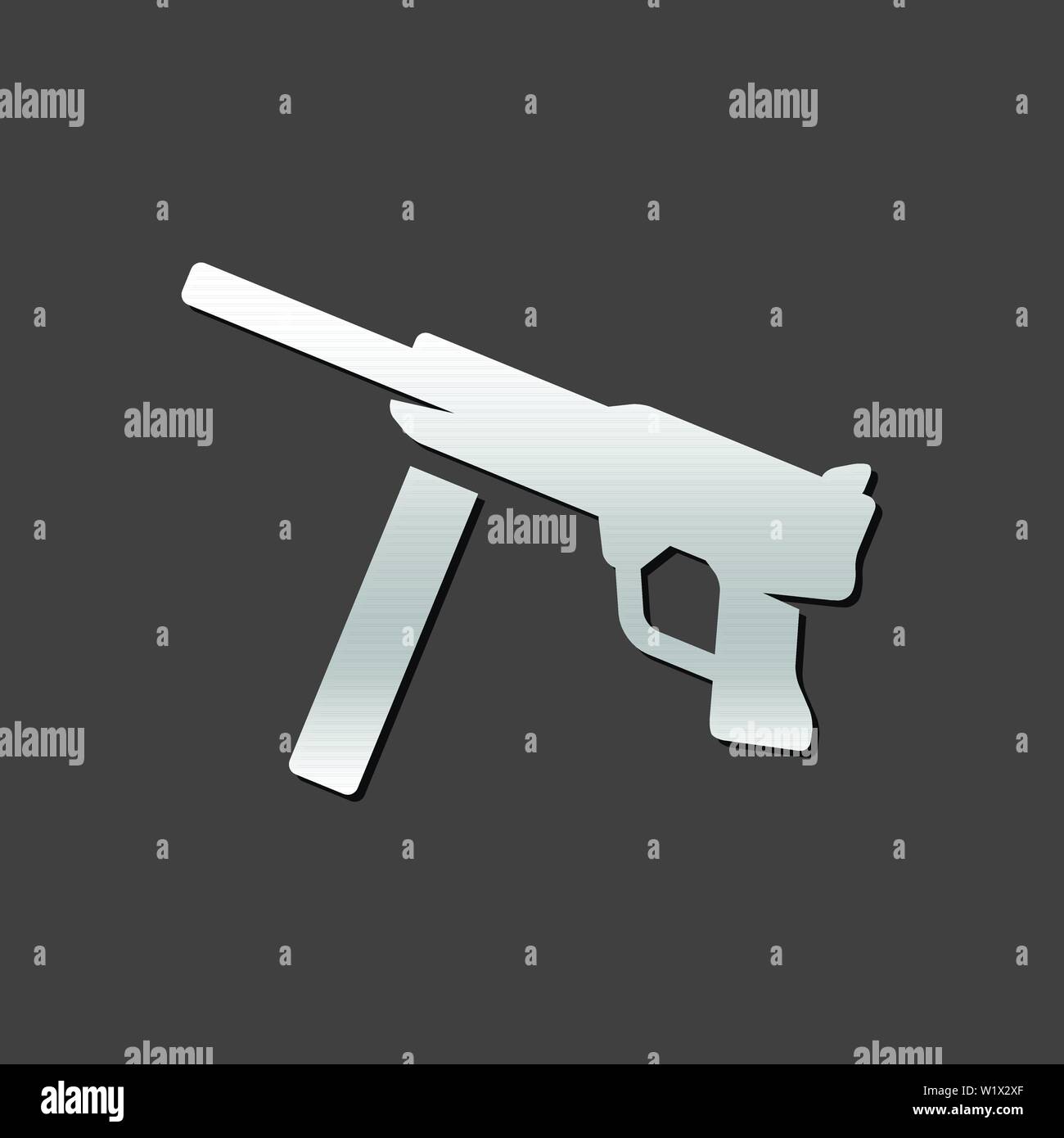 Vintage firearm icon in metallic grey color style. World war army hand ...