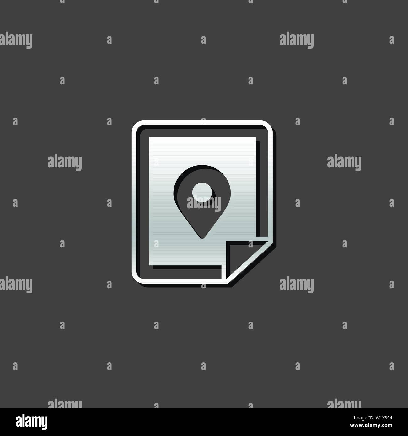 Road map icon with pin location in metallic grey color style Stock ...