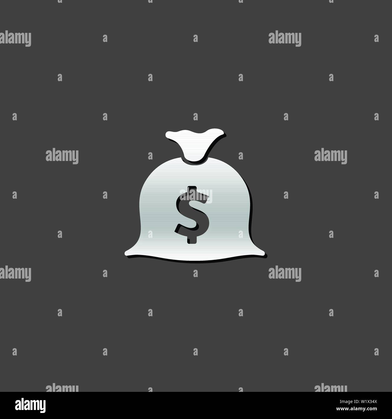 Money sack icon in metallic grey color style. Finance wealth banking ...