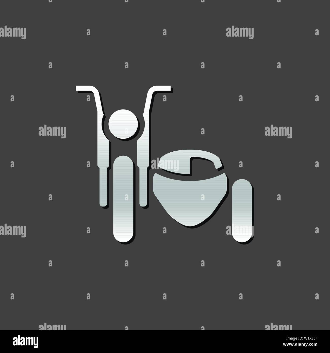 Military motorcycle icon in metallic grey color style. Side car army ...