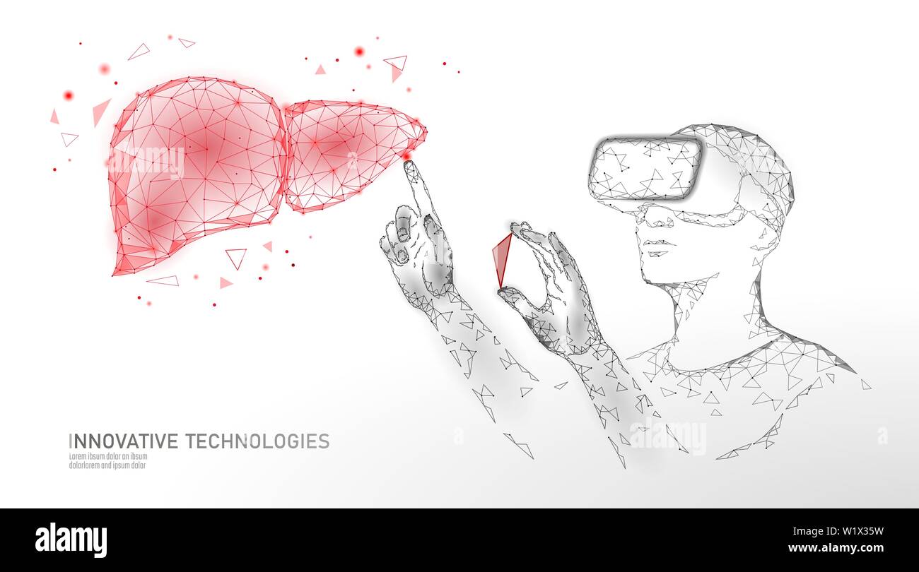 Male modern doctor operate human liver. Virtual reality assistance ...