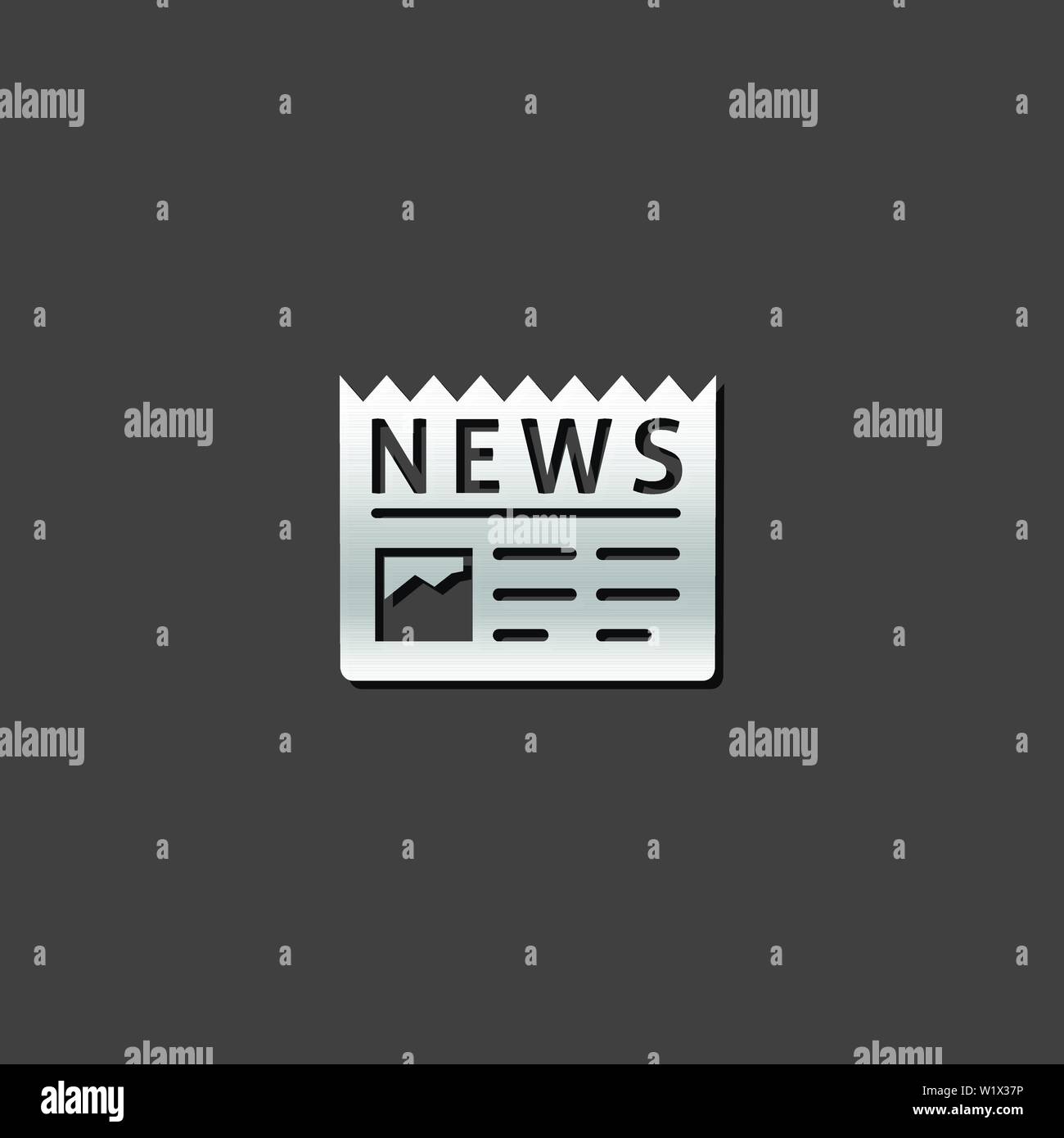 Newspaper icon in metallic grey color style. Traditional communication ...