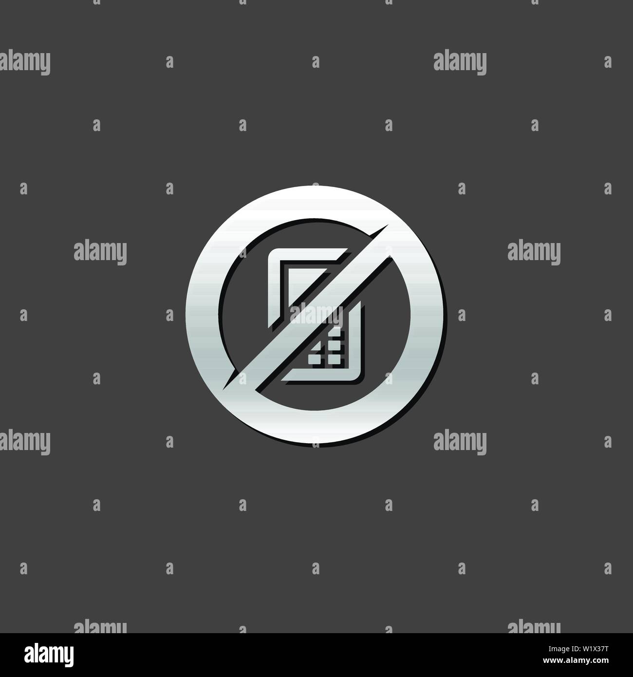 Phone restriction area icon in metallic grey color style. smart phone ...