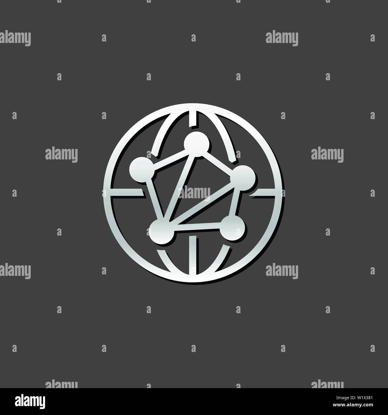 Network icon in metallic grey color style. Communication global ...