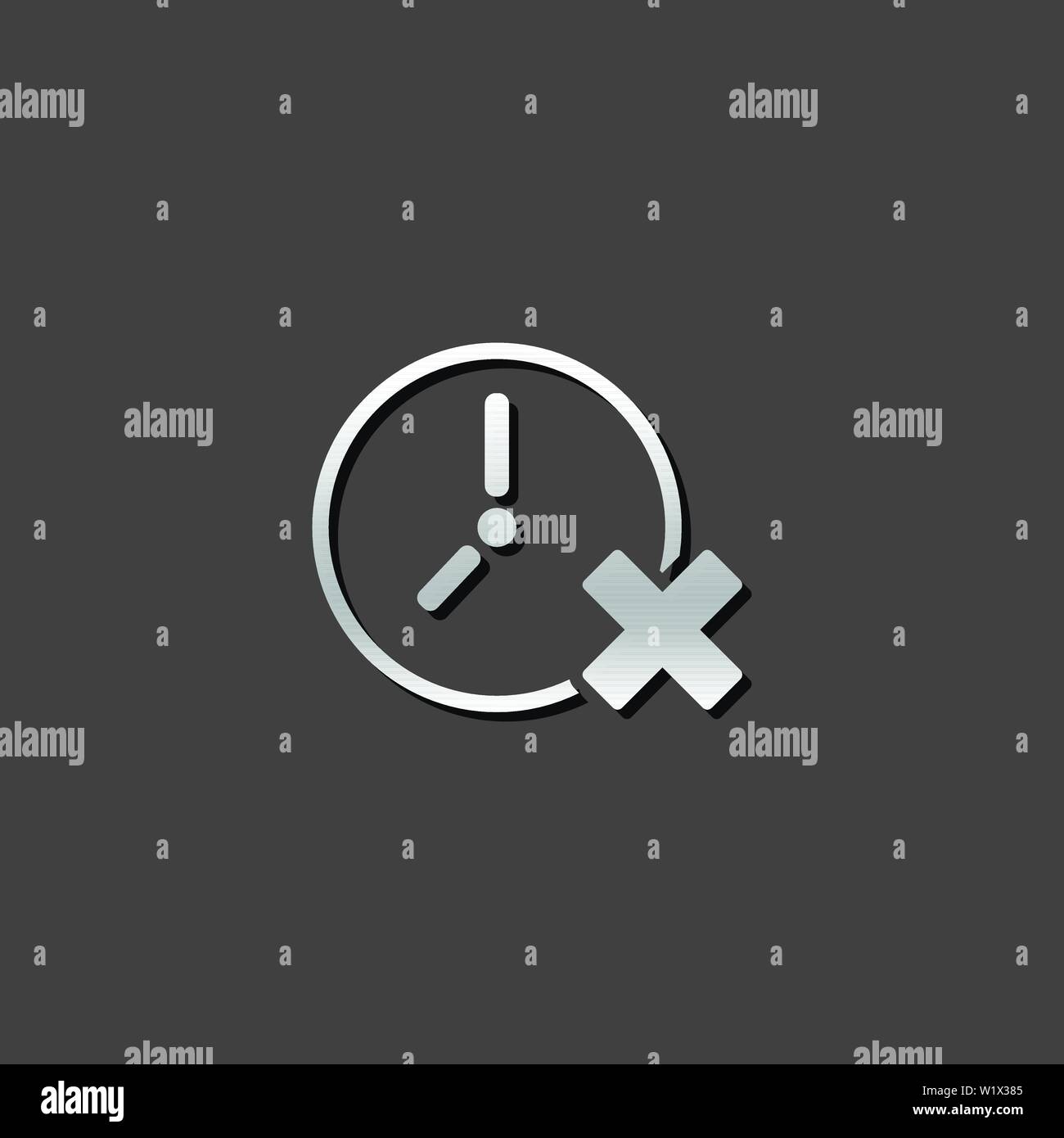 Clock with cross sign icon in metallic grey color style. Waiting time ...