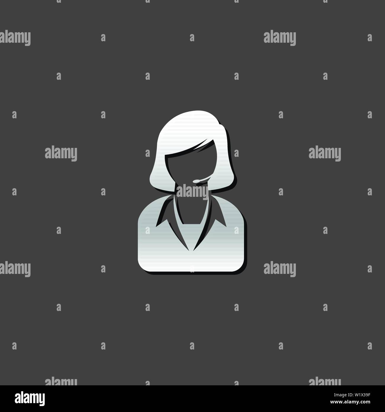 Female receptionist icon in metallic grey color style. Call center ...
