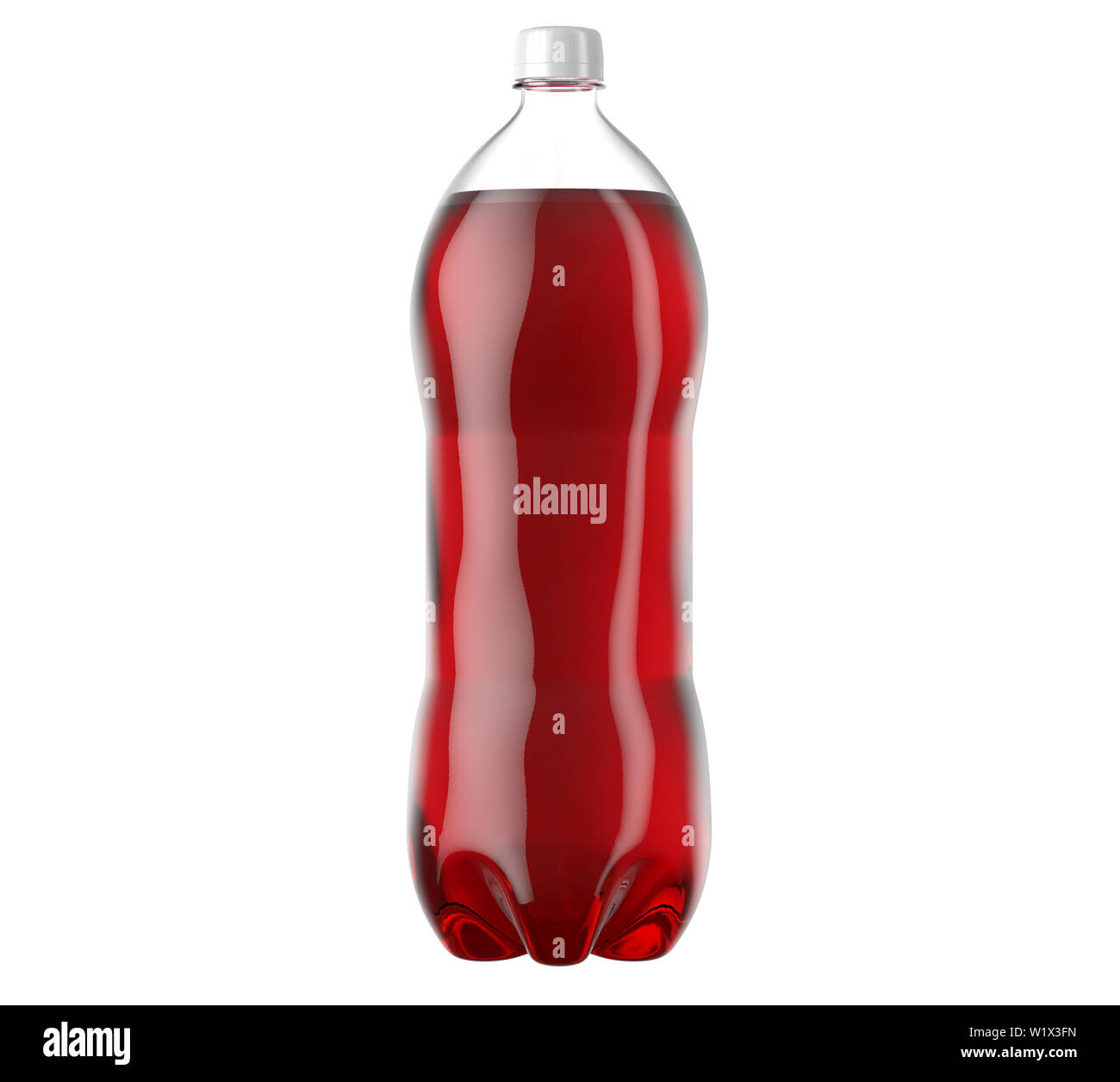 An irregular shaped plastic two liter red soda bottle on an isolated ...