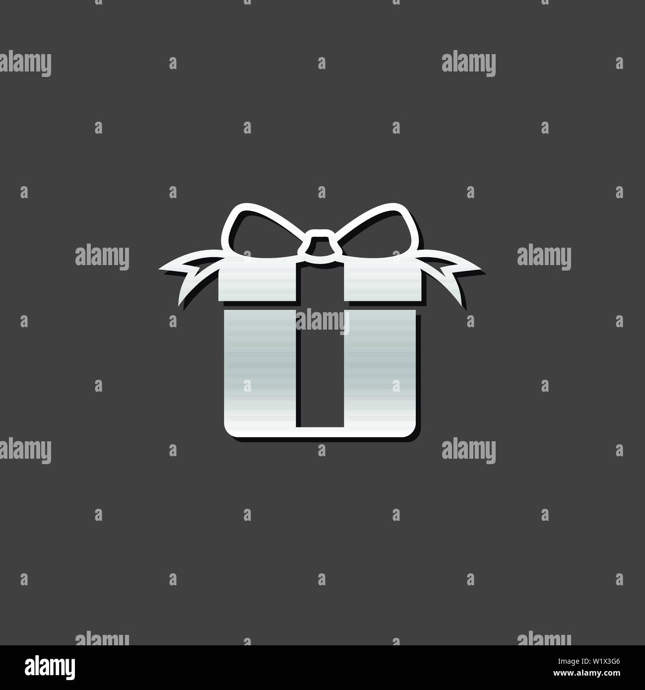 Gift box icon in metallic grey color style. Present birthday Christmas ...